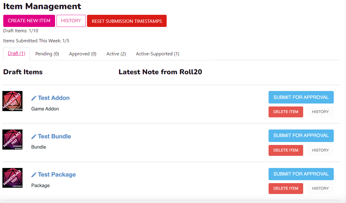 Item Management Page Overview – Roll20 Partners
